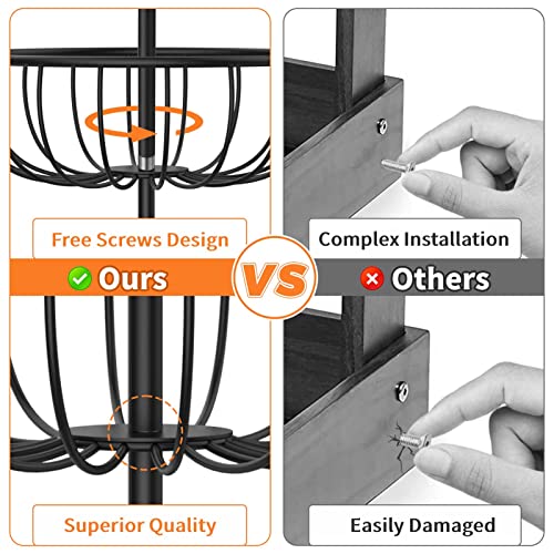 5 Tier Fruit Basket for Kitchen Counter, Large Capacity Metal Wire Countertop Fruit Bowl Vegetables Storage, Detachable SnacksĀ Stand Holder Organizer for Onions Potatoes Produce, Black