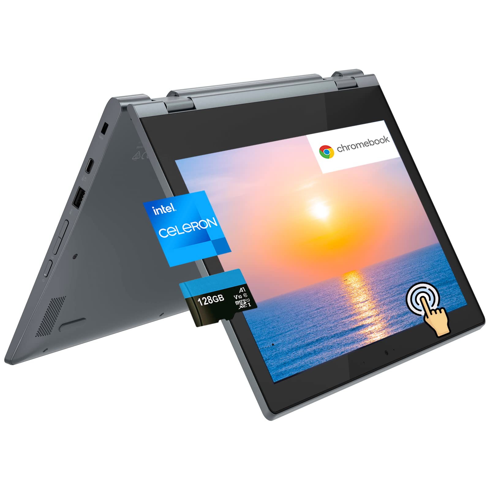 2022 Lenovo Flex 3 Touchscreen Chromebook 2-in-1 11.6" HD Convertible Laptop Computer, Intel Celeron N4020, 4GB RAM, 64GB eMMC, WiFi, Bluetooth, Webcam, MicroSD Card Reader, Chrome OS, w/128GB SD Card