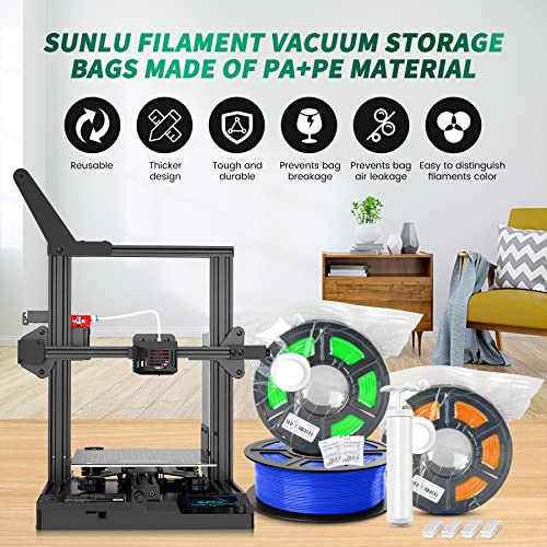 3D Printer Filament Vacuum Storage Kits and 3D Printer Silk Filament 1KG Silver, Remove Moisture from Damp Filaments, Spool Storage Sealing Bags Kits, 32 * 34CM(12.59 * 13.38inch)