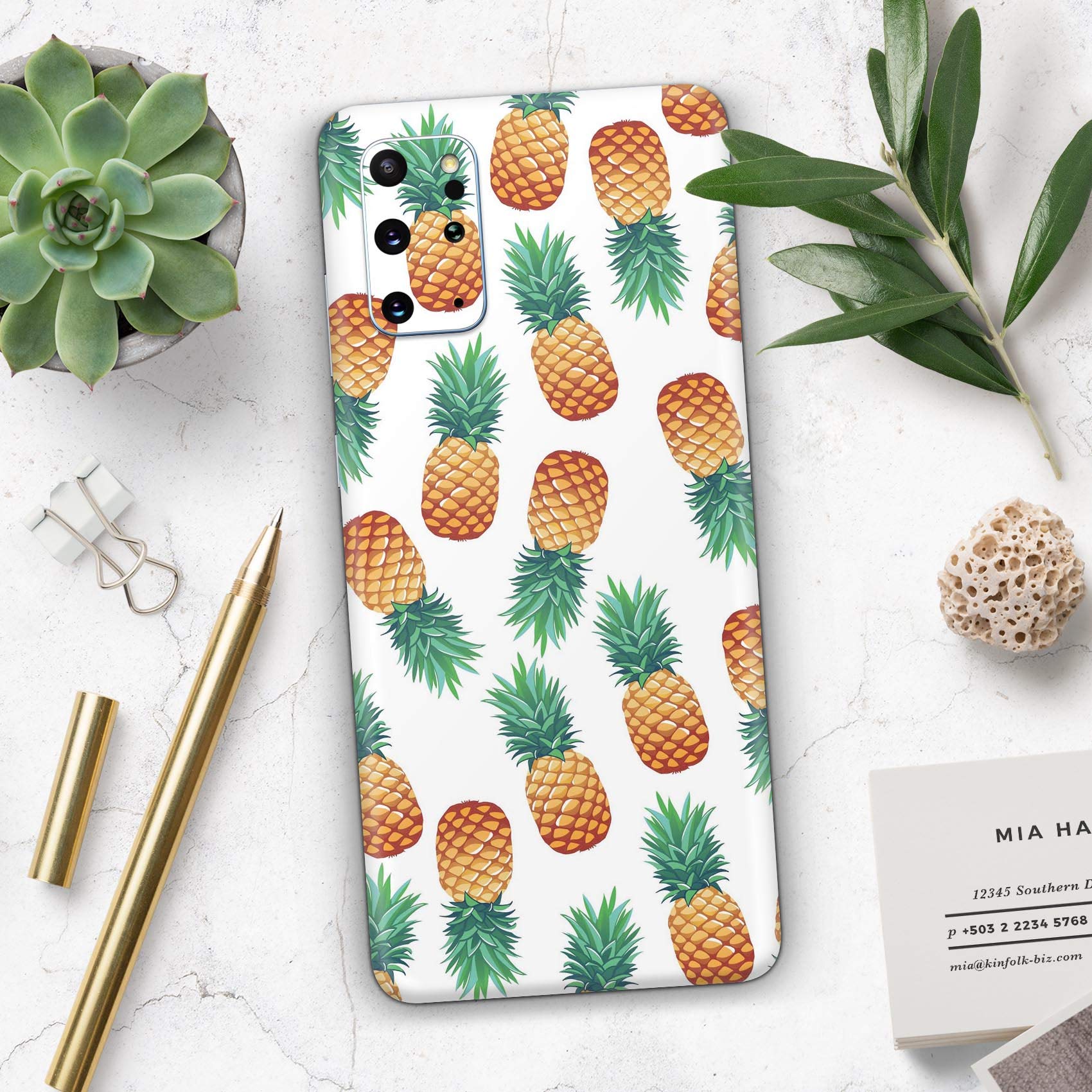 DesignSkinz Summer Pineapple Seamless v1 Protective Vinyl Decal Wrap Skin Cover Compatible with The Samsung Galaxy S20 (Screen Trim & Back Glass Skin)