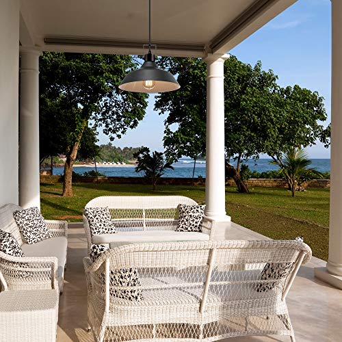 Globe Electric 44476 1-Light Outdoor Indoor Pendant Lighting, Matte Black, Textured Socket, Outdoor Lighting Modern, Outdoor Light Fixture, Porch Light, Kitchen Island, Pendant Light Fixture
