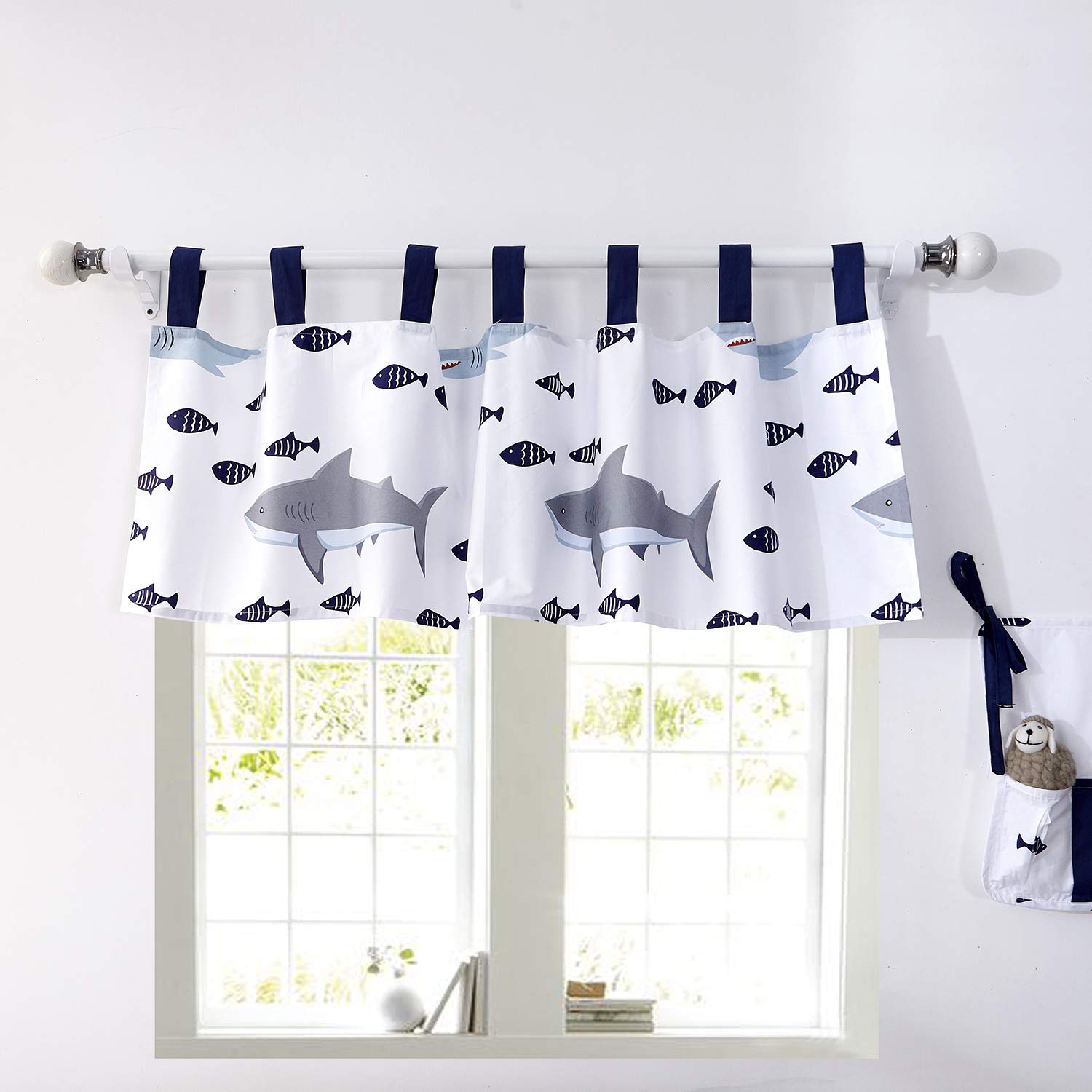 Brandream Window Valance Cotton Curtain for Baby/Toddler/Kid Bedroom Bath Laundry Living Room, Nautical Ocean Shark Fish Printed