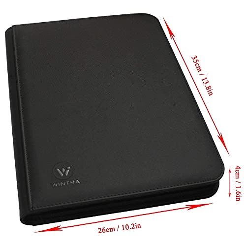 WINTRA Premium 360 Pockets Black Zippered Playing Card Binder - Durable Trading Card Holder Album ,9 Pocket Side Loading Card Folder with 20 Sheet Sleeves for Trading and Sports Cards