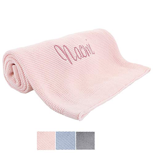 berry bebe Personalized Baby Blanket, Custom Baby Blanket, Personalized Baby Gifts for Newborn Girl, Monogrammed Baby Blanket with Name, Pink Personalized Baby Girls Gifts, All Year Round Knit Cotton