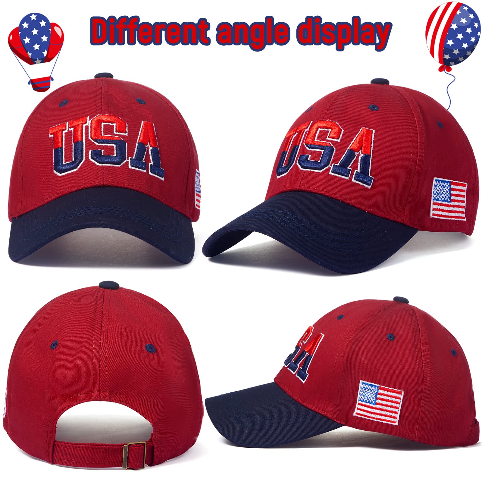 2 Pieces Patriotic Baseball Cap Adjustable Cotton Dad Hat USA Embroidered American Flag Cap for Men Women (Mixed Color)