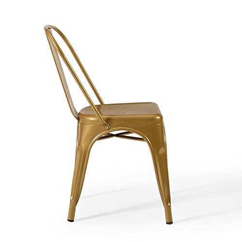 Modway Promenade Industrial Modern Steel Metal Bistro Dining Chairs in Gold-Set of 2