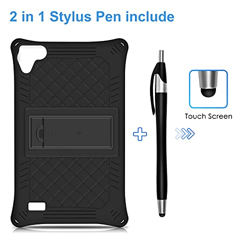 DETUOSI Silicone Case for Samsung Galaxy Tab A 8.0 2019, SM-T290/T295 Multi-Angle Stand Case with Shoulder Strap & Stylus Pen, Soft Lightweight Cover for TCL TAB 8 LE, Black