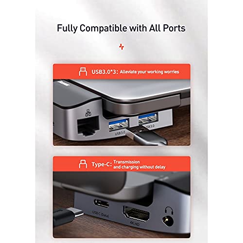 WJCCY 9 in 1 USB C HUB Type C HUB to 4KHD RJ45 Jack 3.5 Multi USB 3.0 PD Adapter for MacBook Pro USB-C Splitter Type-c USBC HUB
