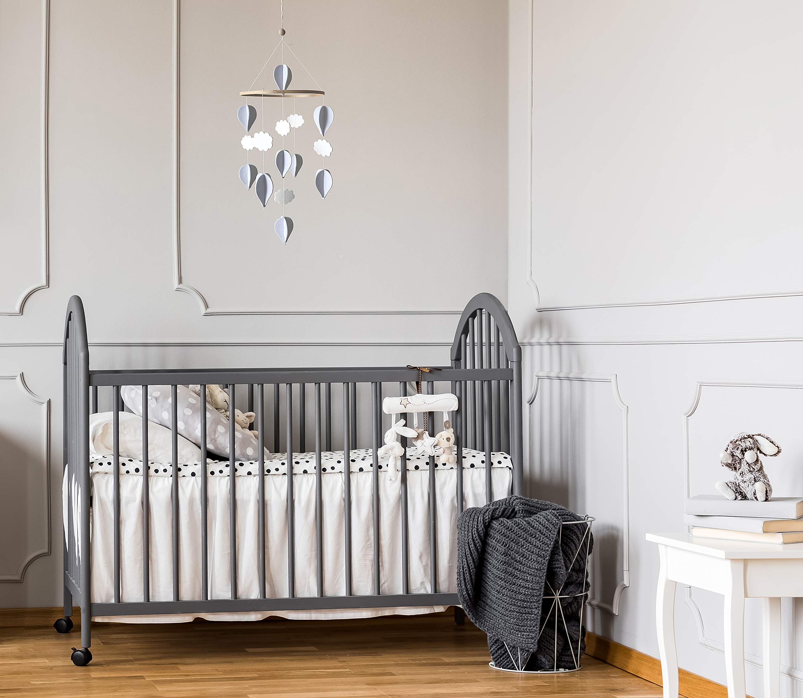 EcoCubs Handmade Baby Crib Mobile | White & Pale Grey | Hot Air Balloons & Clouds | Eco-Friendly Felt & Organic Beech Wood | Gender Neutral Nursery Decor | Simple & Modern Design