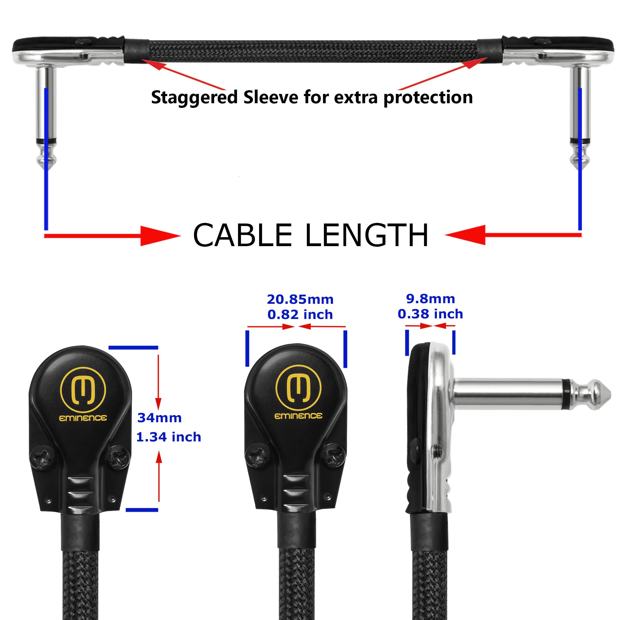 2 Units - 2.5 Foot - Audioblast HQ-1-BRAID (Black)- Flexible - Dual Shielded (100%) - Instrument Effects Pedal Patch Cable w/ ¼ inch (6.35mm) Low-Profile, R/A Pancake TS Plugs & Protective Boot