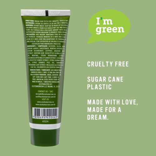 EcoTomorrow Tea Tree Chlorophyll Whitening Toothpaste with Peppermint Essential Oil and Natural Juá - Fluoride Free, Plant Based, Vegan - 4.0oz (Pack of 3)