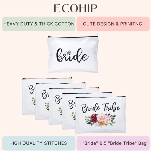 ECOHIP 6 Pack Bride Tribe Makeup Bag Bridesmaid Proposal Gifts Bridal Shower Party Bachelorette