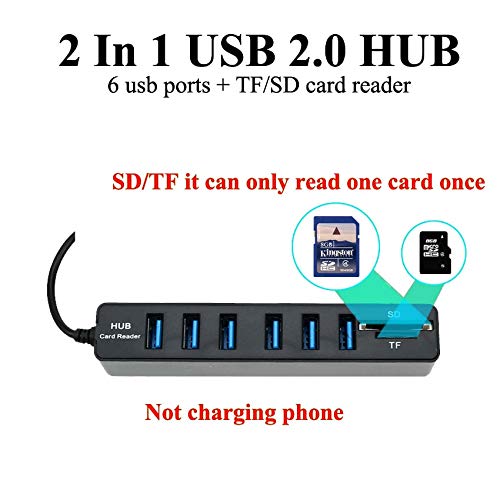 Lysee Data Cables - YuXi USB Hub 2.0 Multi USB 2.0 Hub USB Splitter High Speed 6 Ports Hab TF SD Card Reader All in One for PC Computer Accessories - (Color: Black)