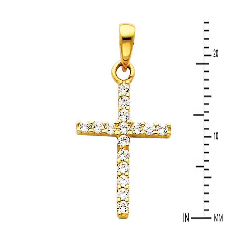 14k REAL Yelow Gold Slim Cross CZ Charm Pendant
