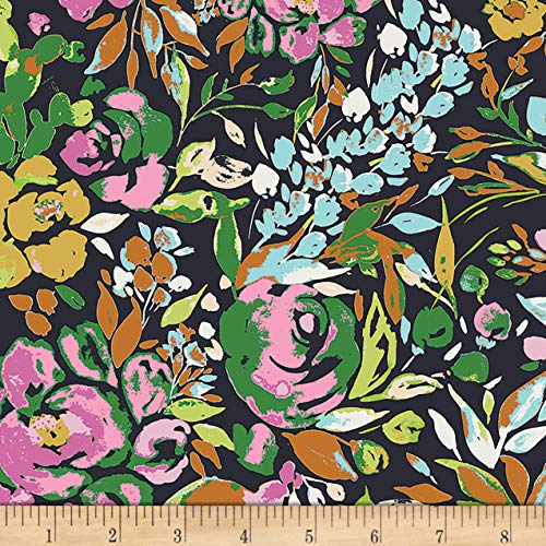 Art Gallery Fabrics Art Gallery Indigo and Aster La Floraison Dim in Rayon, Black