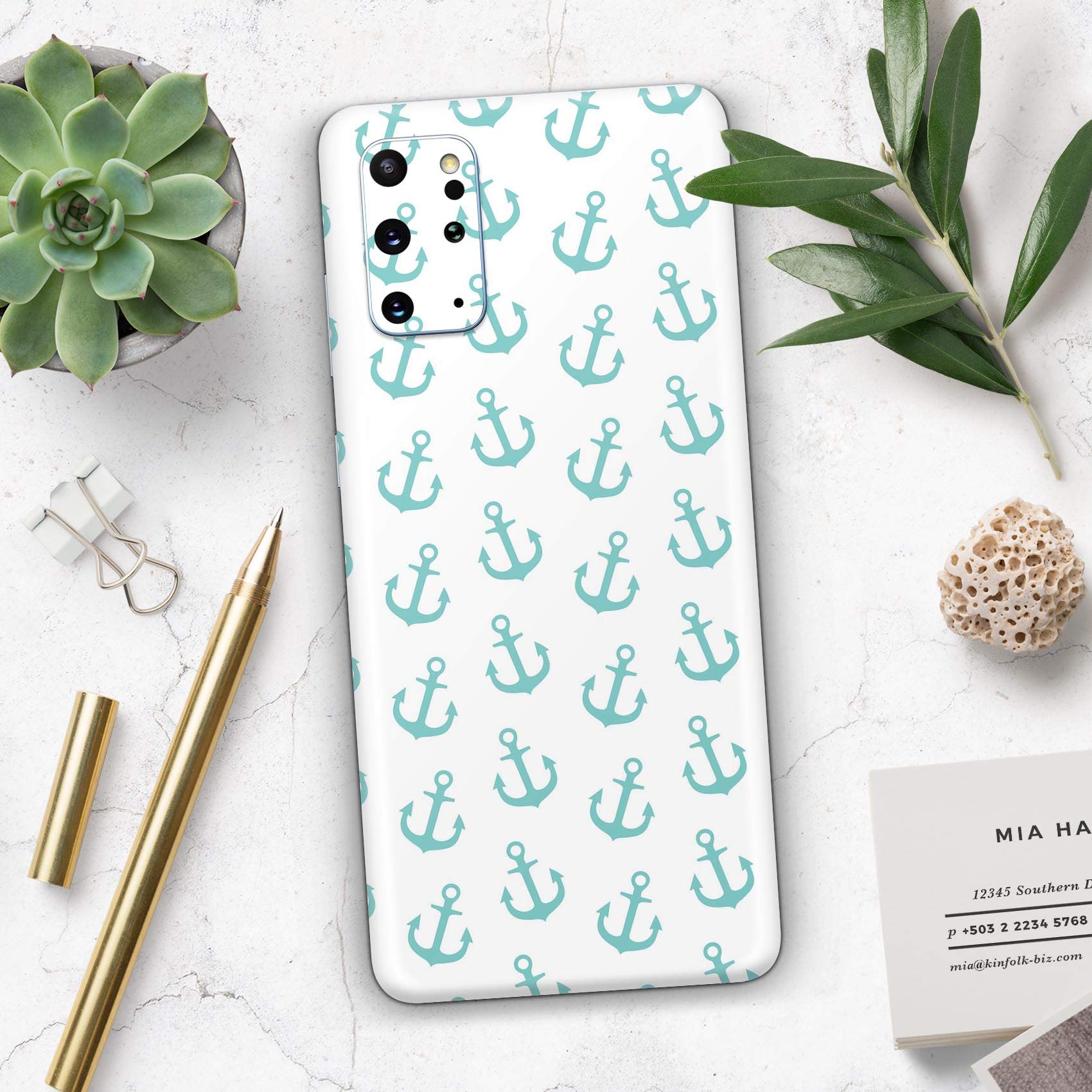 DesignSkinz Teal Micro Anchors Protective Vinyl Decal Wrap Skin Cover Compatible with The Samsung Galaxy S20 (Screen Trim & Back Glass Skin)