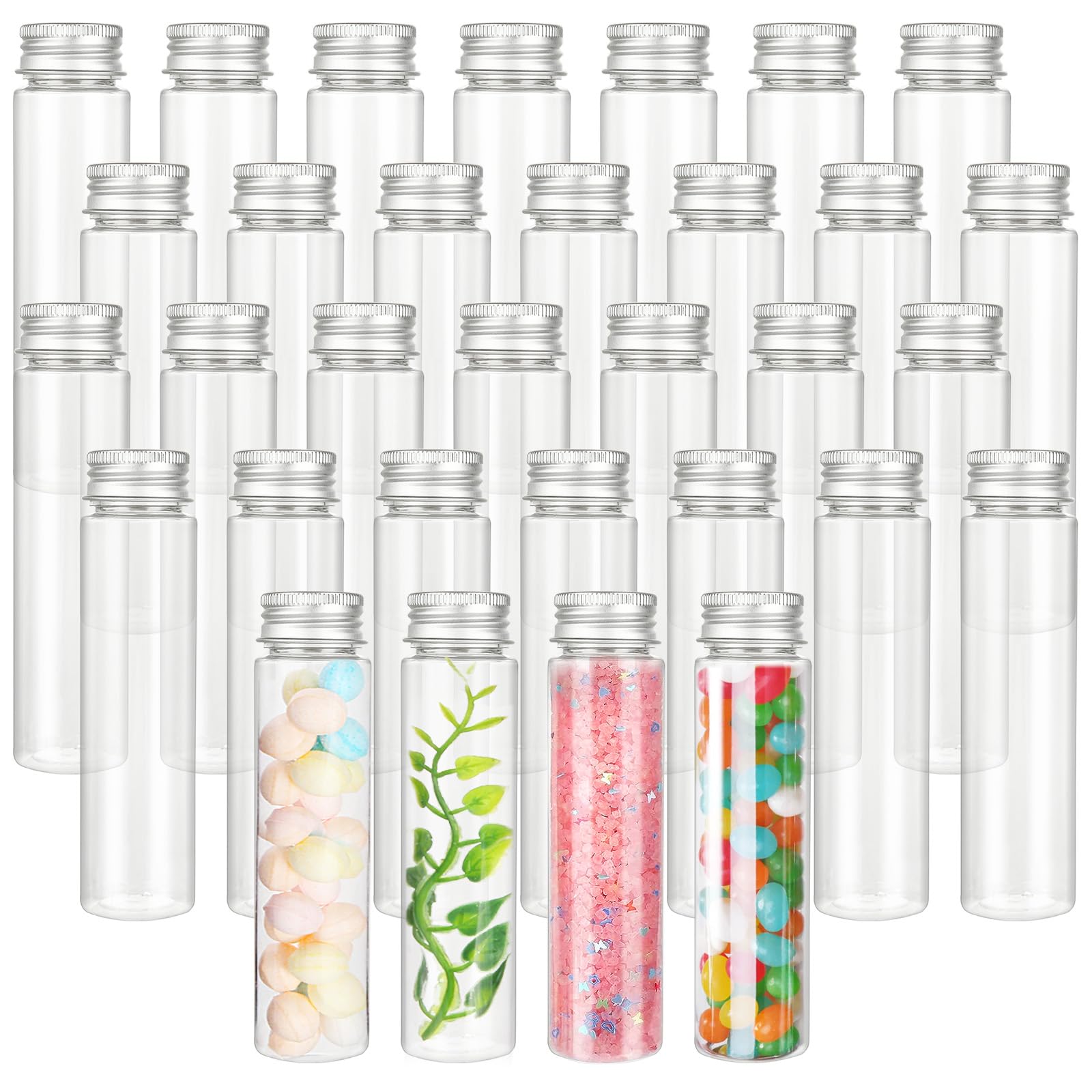 40 Pack Clear Plastic Test Tubes, 80 ML Flat Test Tubes with Screw Caps, Plastic Test Tube Container for Bath Salts, Candy Storage, Scientific Party, Plant Propagation