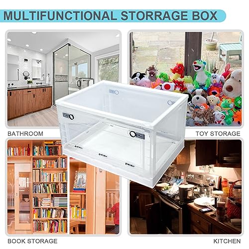 4utoHydra 4 PCS Collapsible Storage Bins, 80L Plastic Storage Bin Organizing Container with Lid and 4 Wheels, Clear Folding Plastic Container, Storage Organizer Five Doors with Secure Latching Buckles ( Extra Large , White)