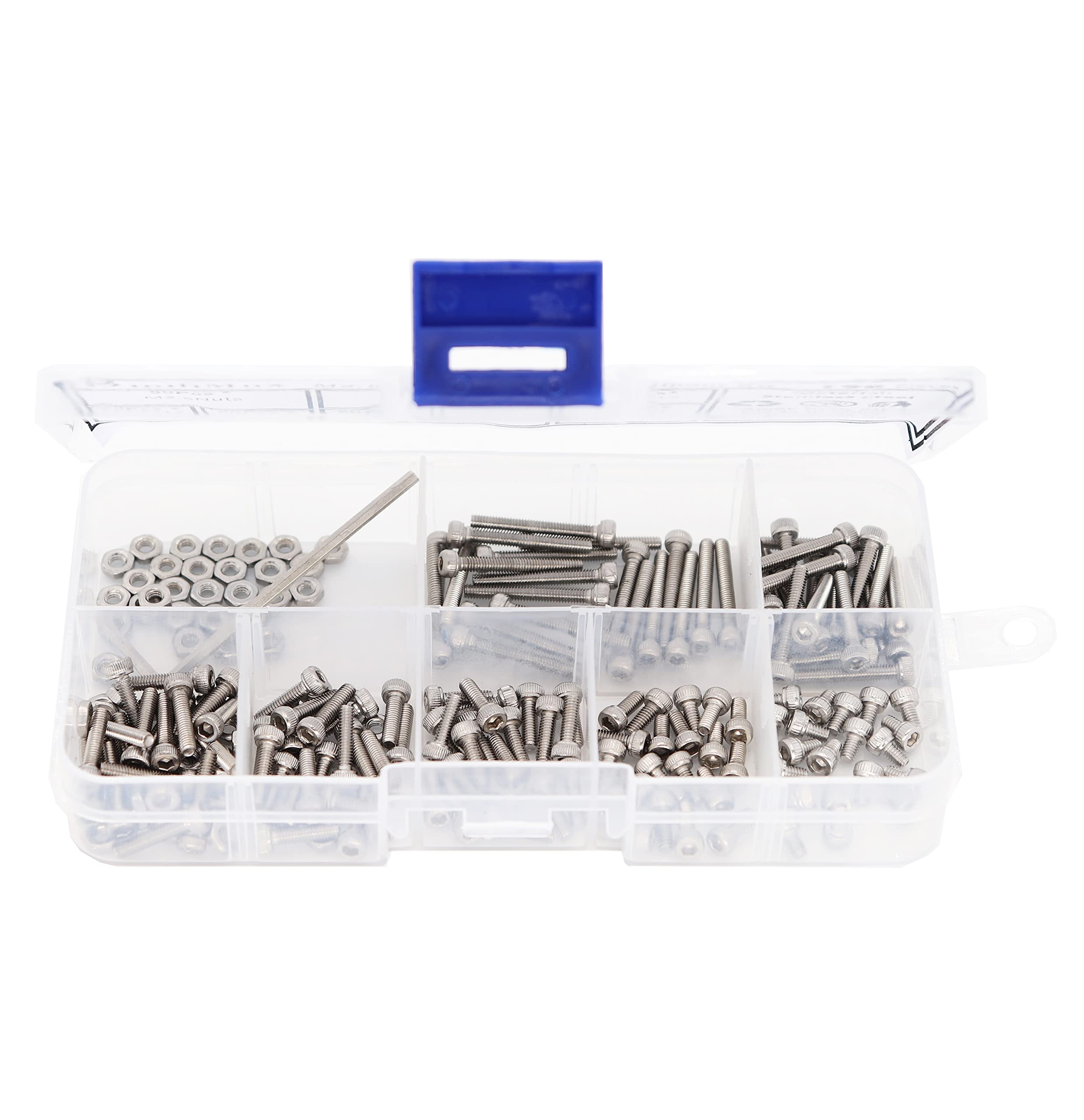 binifiMux 190pcs M2.5 Hex Socket Cap Screws and M2.5 Hex Nuts Assortment Kit with Wrench, 304 Stainless Steel Silver Tone