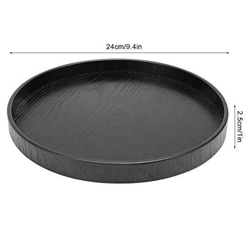 Fdit Wooden Black Round Tea Cup Tray Home Serving Plate (Black)