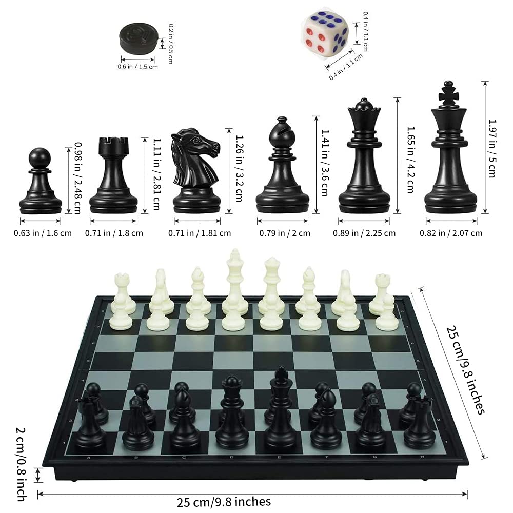 3-in-1 Magnetic Travel Chess Set - Includes Backgammon and Checkers. Compact Size (10 x 10 Inches)