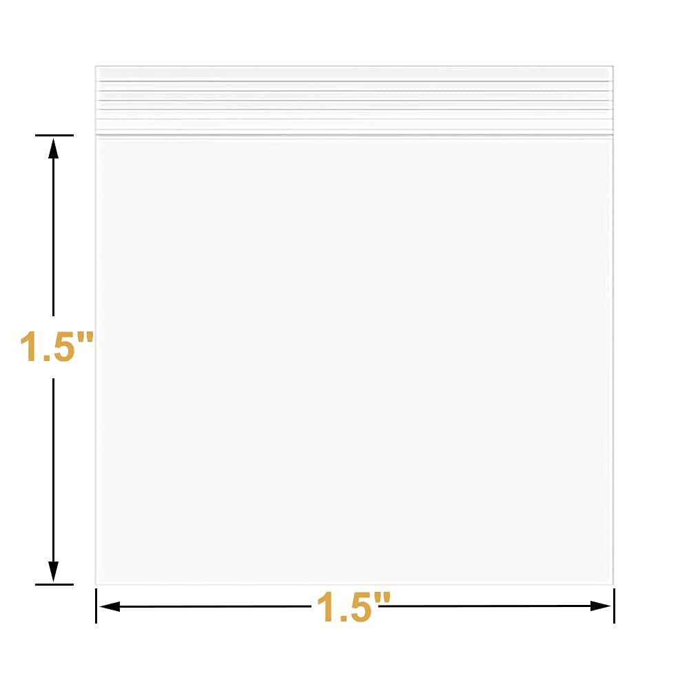 200 Pcs 1.5" x 1.5" Small Thick Heavy Duty Clear Reclosable Zip Poly Lock Bags Durable Seal Resealable Zipper Bags Jewelry Earrings Pill Zip Bag