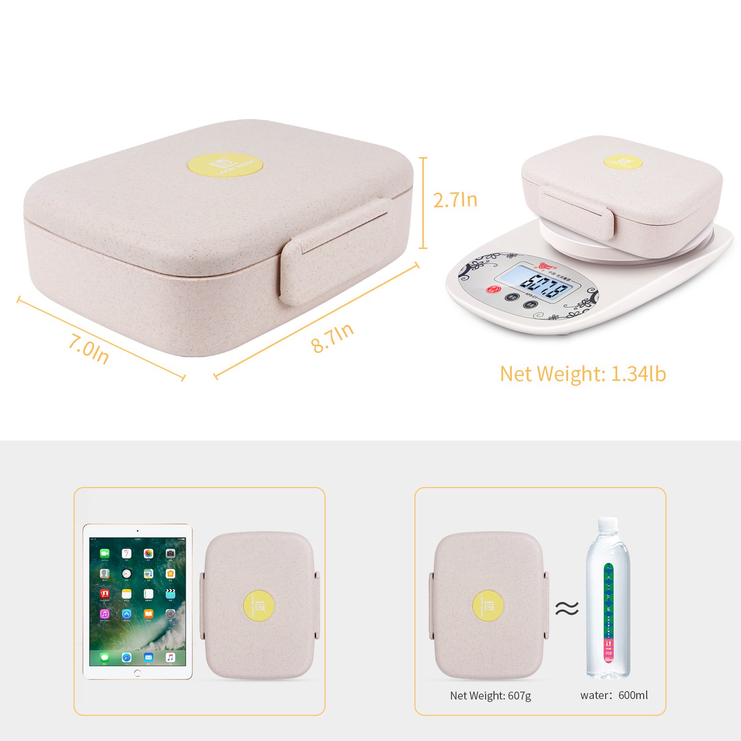 BRIGENIUS Bento Box for Adults, Lunch Box, BPA Free, Made from Degradable Cereal Fiber, Can Use Safety in Microwave, Dishwasher (Has Fork and Spoon)