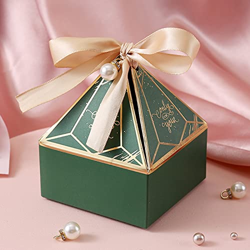 50pcs Green Gem Tower Birthday Wedding Party Favor Boxe with Ribbon Bead Gift Bags Chocolate Candy and Packaging Gift Boxes Bridal Shower Baby Shower