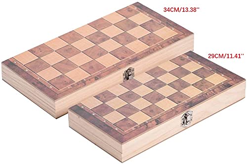 3 in 1 Wooden Chess Set, Folding Board Chess International Checkers Portable Chessboard Game Board Set (29*29cm)