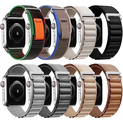 8 Pack Bands - Alpine Loop+Trail Loop+Ocean Band Compatible with Apple Watch Band 49mm 45mm 44mm 42mm for Men Women, Adjustable Sport Strap for iWatch Ultra Series 8/7/6/5/4/3/2/1/SE