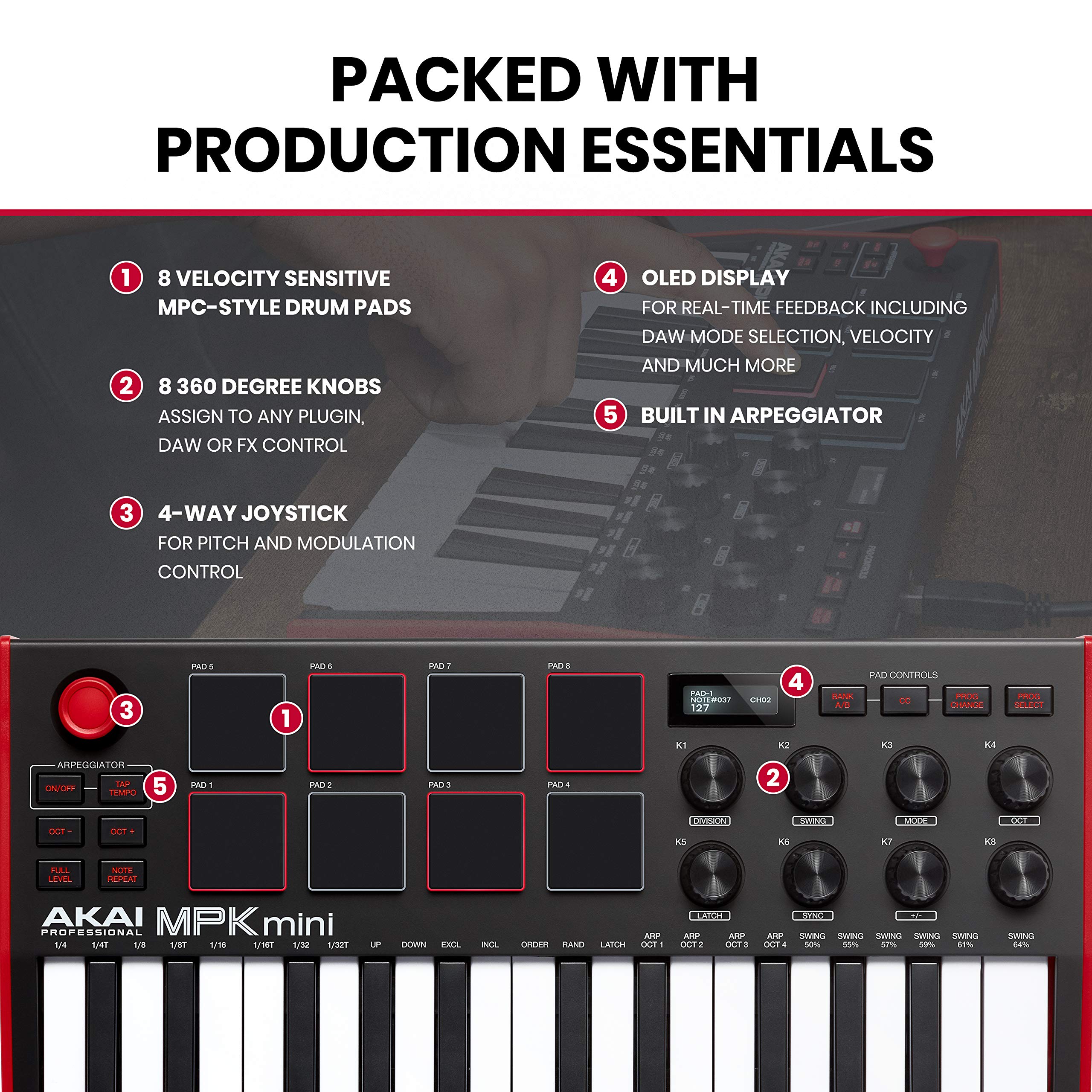 Akai MPK Mini MK3 MIDI Keyboard Controller + M-Audio SP2 Sustain Pedal, with MPC Beats and Software Suite β Beat Maker Bundle