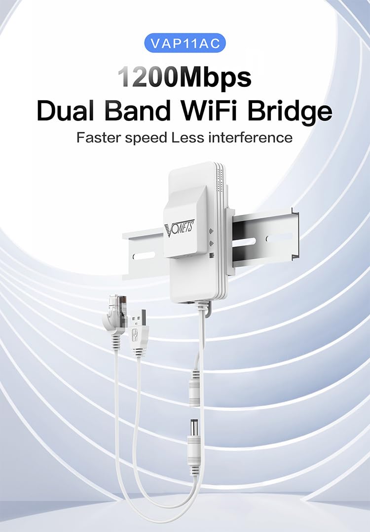 Vonets WiFi Extender 2023 Release AC1200 2.4GHz/5GHz Dual Band WiFi Bridge/WiFi to Ethernet/Broader Coverage Than Ever with 1 RJ45 (10/100Mbps) USB/DC Powered for DVR/IP Camera/WiFi Repeater with Fan