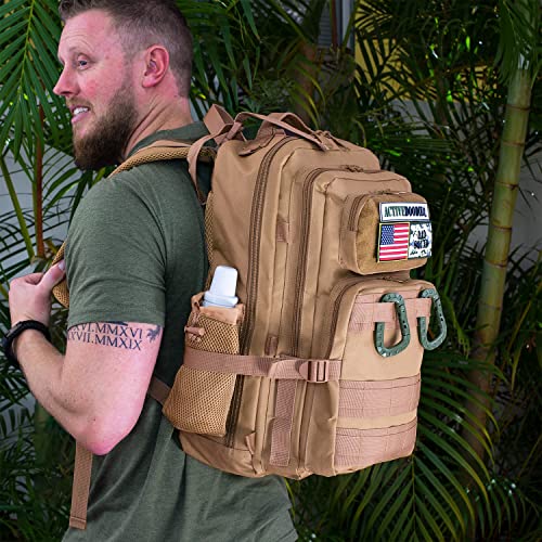 ActiveDoodie Dad Diaper Bag for Men with Camo Changing Pad, USA Dad Squad Patches, Diaper Bag for Dad, Coyote Brown