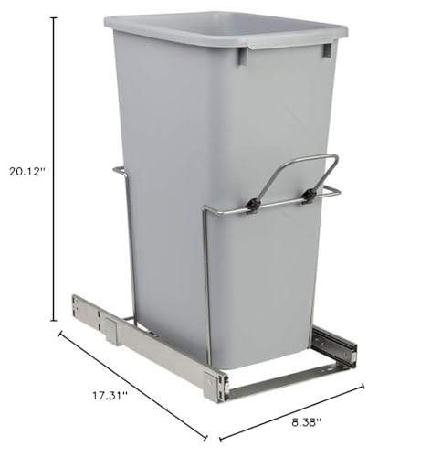 8.375 in. x 20.125 in. x 17.313 in. 20 Qt. In-Cabinet Single Soft-Close Bottom-Mount Pull-Out Trash Can - Platinum