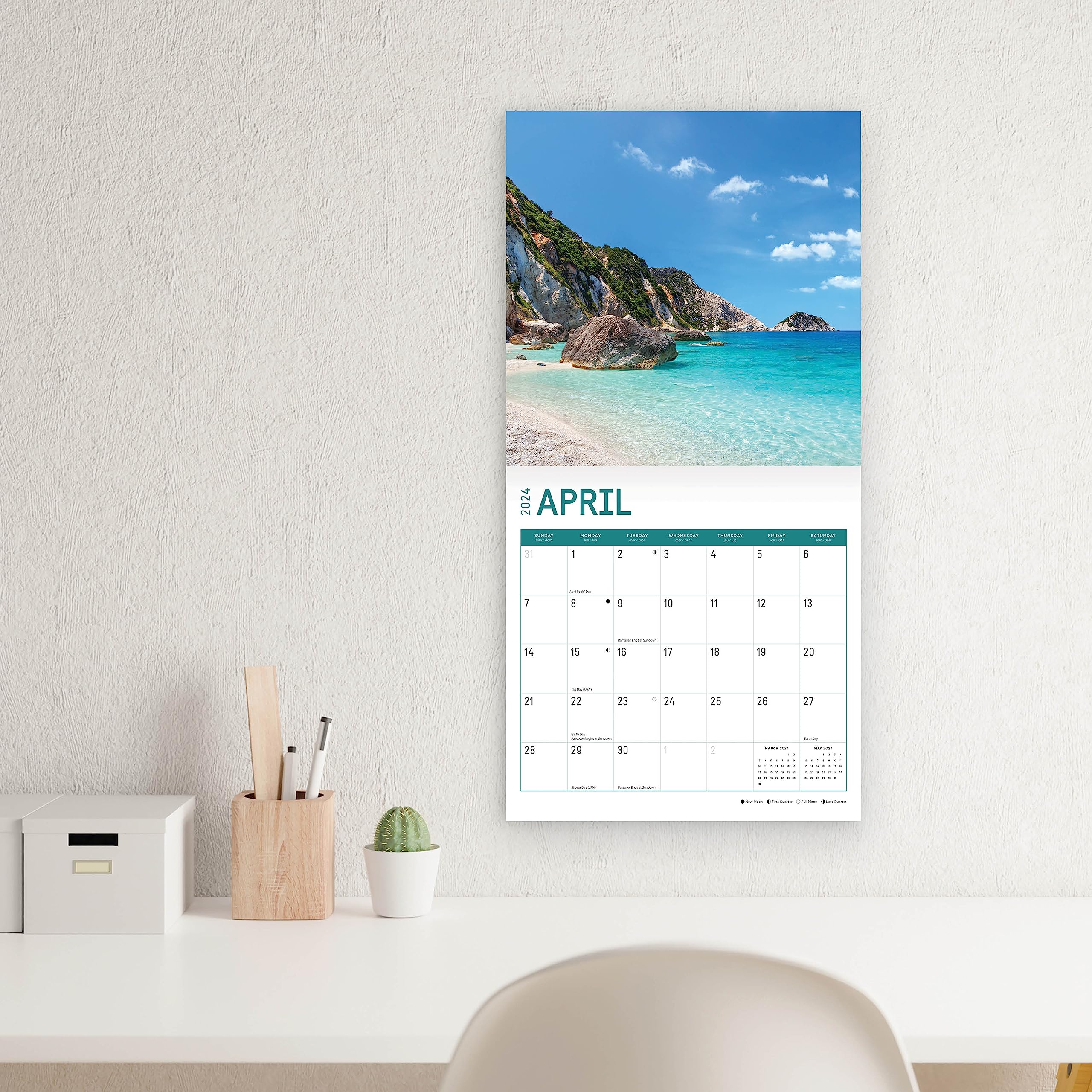 2024 Beaches Monthly Wall Calendar by Bright Day, 12 x 12 Inch Beautiful Landscape Photography Gift