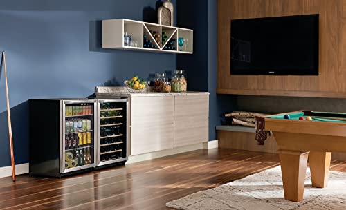 Frigidaire FRYB4623AS Beverage Center holds up to 138 12 oz. cans, Contemporary Handle Design, Electronic Temperature Control with LED Digital Display, Reversible Door Swing Option, in Silver
