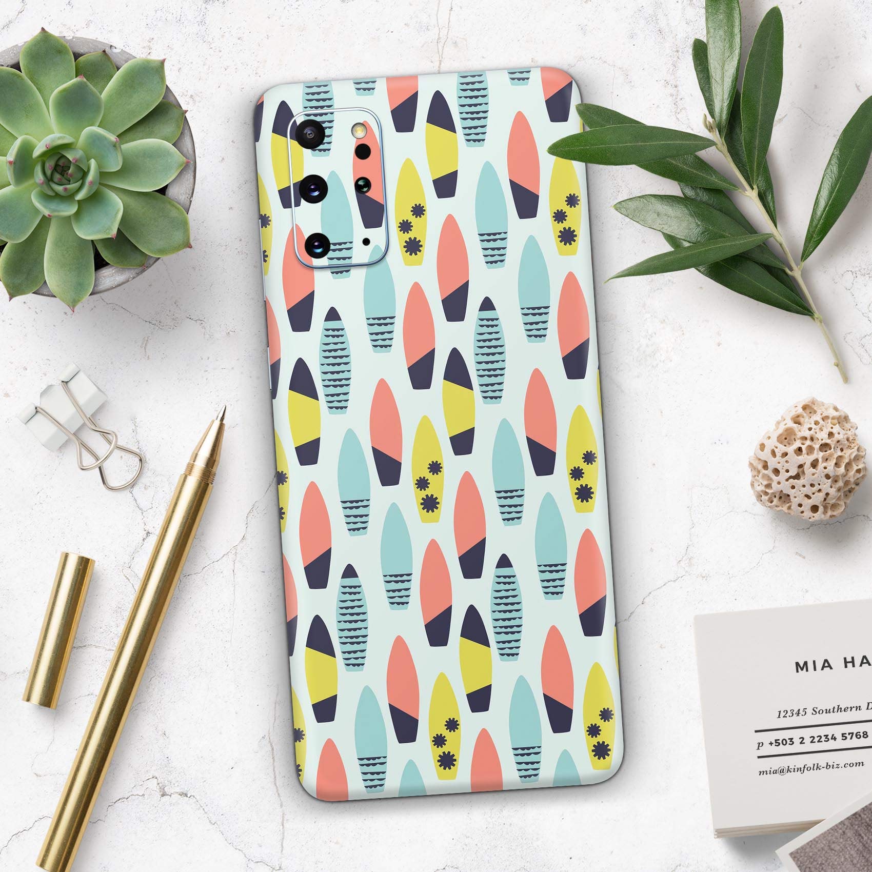 DesignSkinz Vibrant Colored Surfboard Pattern Protective Vinyl Decal Wrap Skin Cover Compatible with The Samsung Galaxy S20 (Screen Trim & Back Glass Skin)