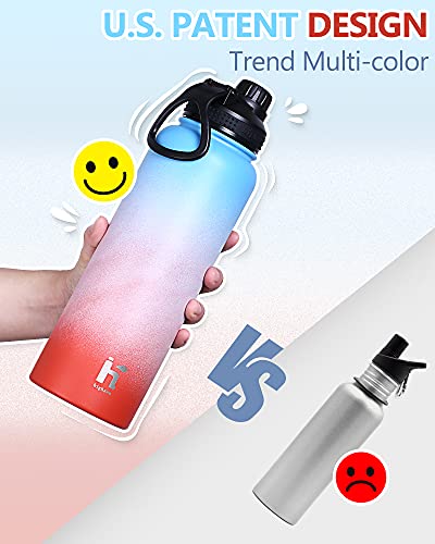 HAPHOM Insulated Water Bottle 37oz Sport Water Bottle 18/8 Stainless Steel BPA Free Sweat Proof and Hinge Lock Lid Anti-Rust Suitable for All People and Anywh