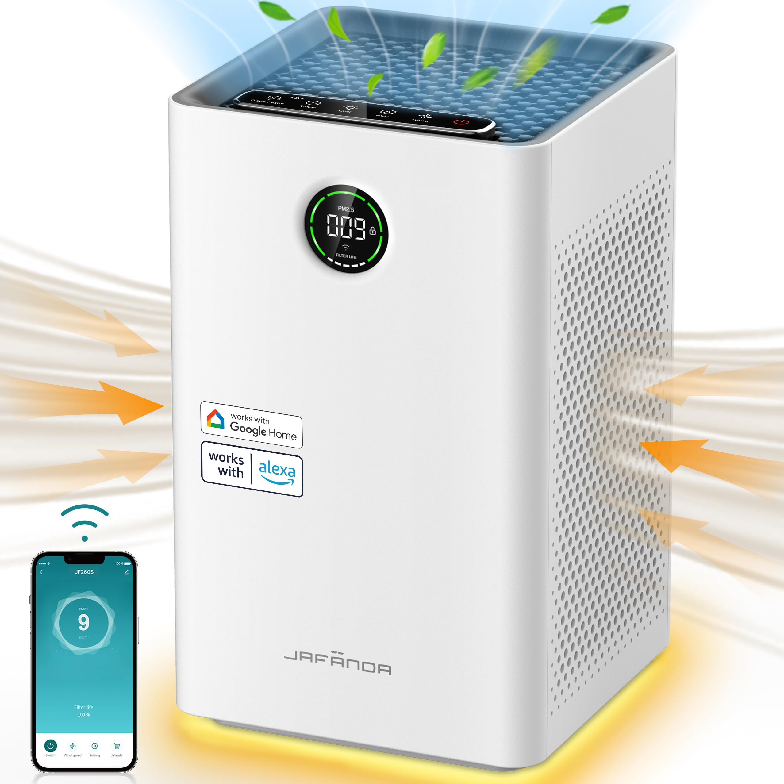 2PCS Jafända Air Purifiers for Home Large Room Hepa Filter Up To 1190ft², One Air Purifiers includes Smart Wifi and Alexa Control
