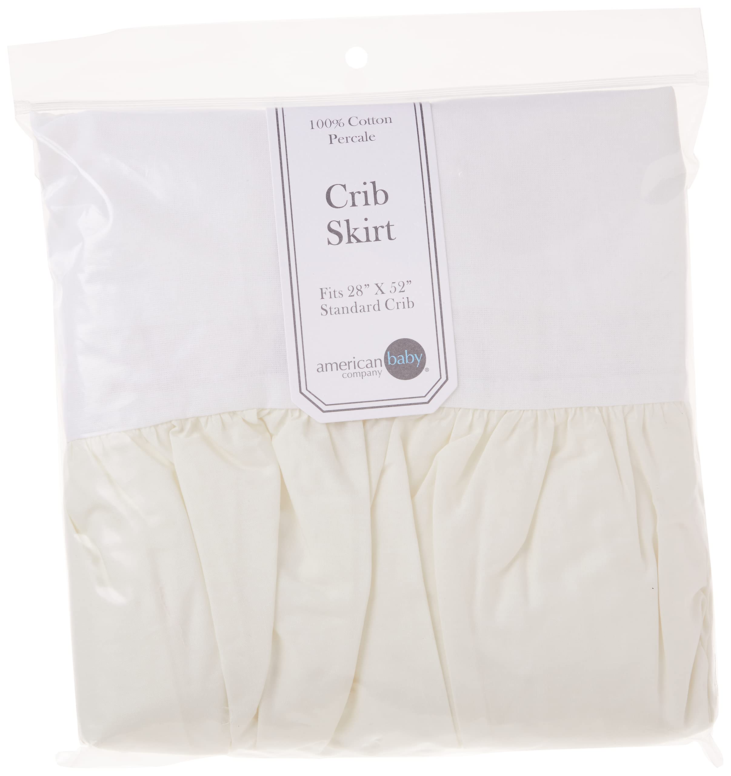 American Baby Company 100% Natural Cotton Percale Ruffled Crib Skirt, Cream, 52"L x 28"W + 13.5"