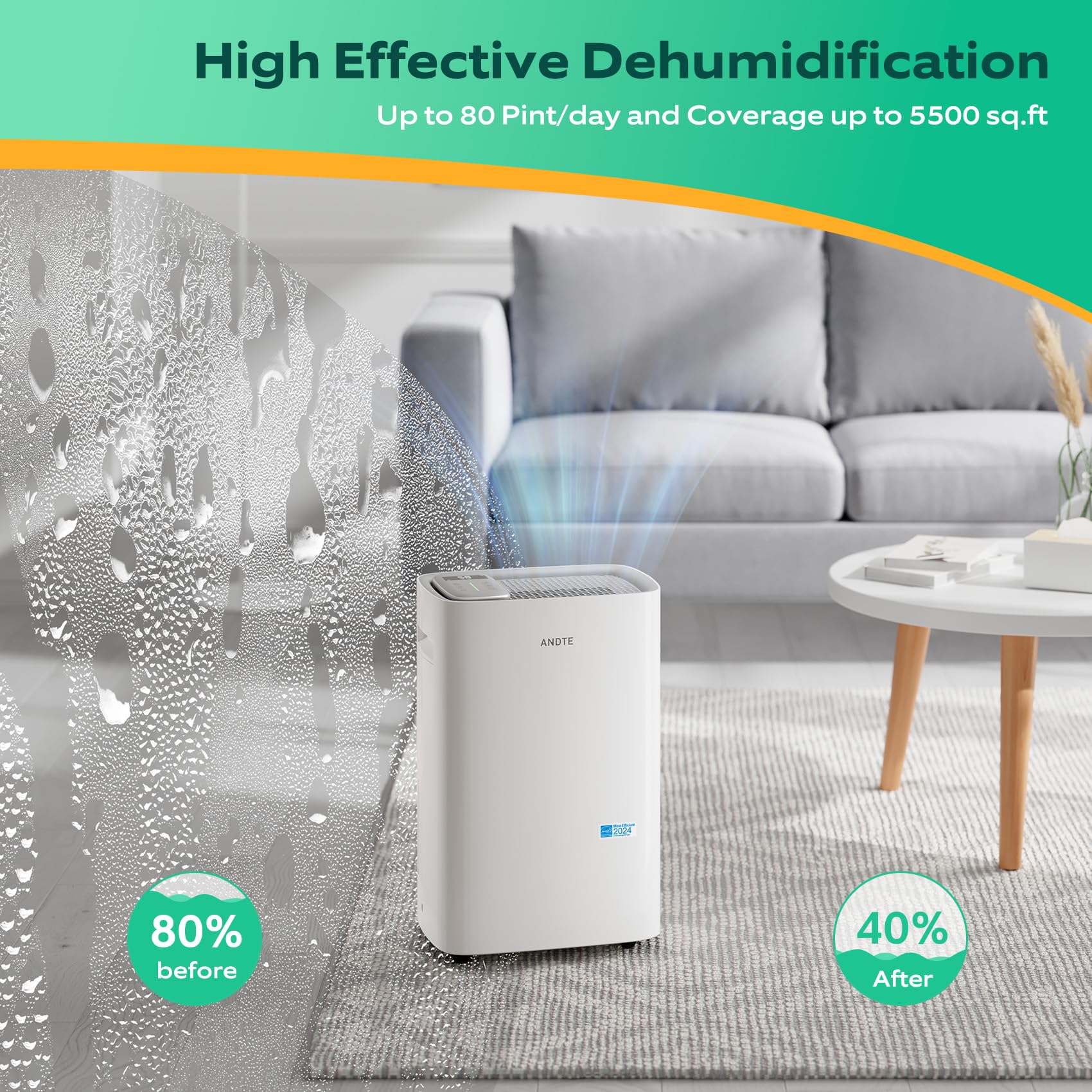 52 Pints Energy Star Dehumidifier, 4500 Sq.Ft Dehumidifier for Basement and Home, Large Room Dehumidifiers with Drain Hose & Water Tank, 24H Timer, Auto Defrost, Dry Clothes - 2024 Energy Star