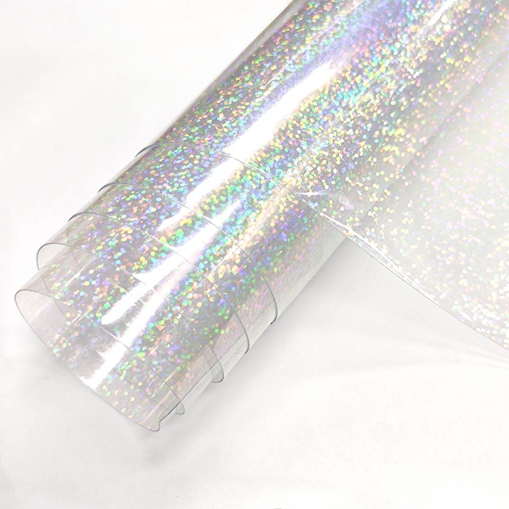 12x53 Inch Laser Polka Dots Clear PVC Film Holographic Rainbow Transparent Waterproof Vinyl Material for DIY Projects