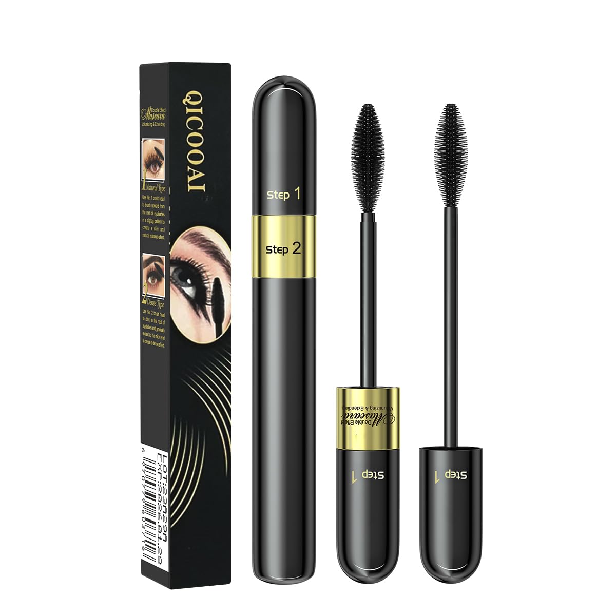 2 In 1 4D Lash vibely mascara, black Mascara,for 5x Natural Lengthening and Thickening Effect, Stereotyped Waterproof Thick Elongated Curled Non-Smudged Primer (1pcs)
