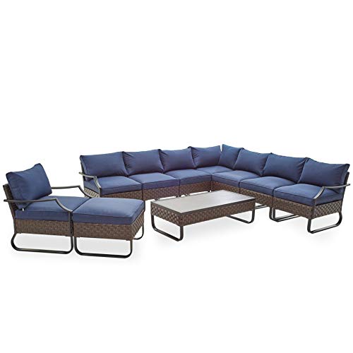 Romayard 10 PCS Patio Conversation Set Outdoor Metal Furniture All-Weather Steel Frame Sectional Sofa Set with Cushions for Garden,Lawn,Pool