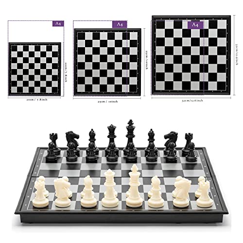 A&A Magnetic Plastic Travel Chess Set w/Folding Chess Board, Educational Toys for Kids and Adults - 12.6"(32cm) * 12.6"(32cm) Board