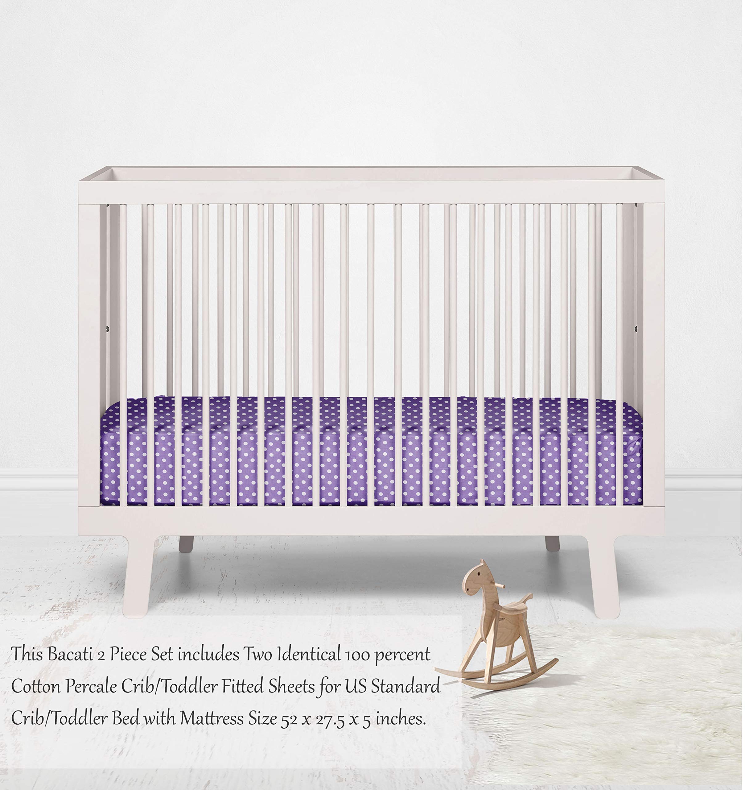 Bacati - 2 Pack Mix and Match Pin Dots Girls 100% Cotton Universal Baby US Standard Crib or Toddler Bed Fitted Sheets (Pin Dots, Purple)