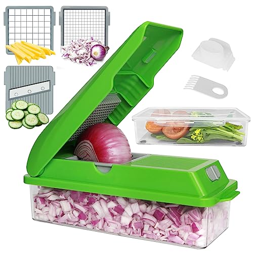 6-in-1 Vegetable Chopper, Mandoline Slicer Food Chopper Pro Onion Chopper, Multifunctional Veggie Chopper Slicer Dicer Cutter with Enlarged Storage Container with Lids
