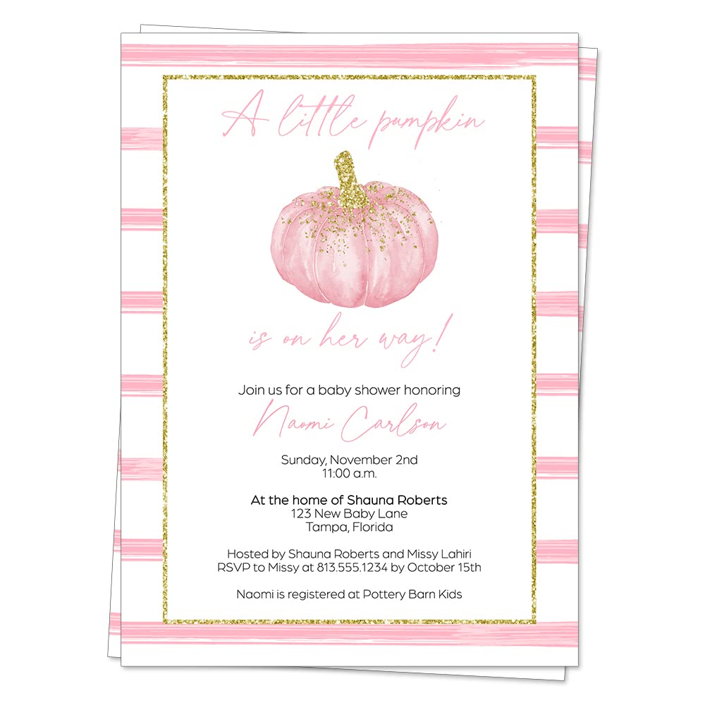 Baby Shower Invitation Pumpkin Theme For Girl Fall Customizable Personalized Invite (12 count)