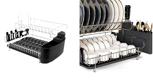 2 Tier Stainless Steel Dish Drying Rack Set for Kitchen Black - MC09