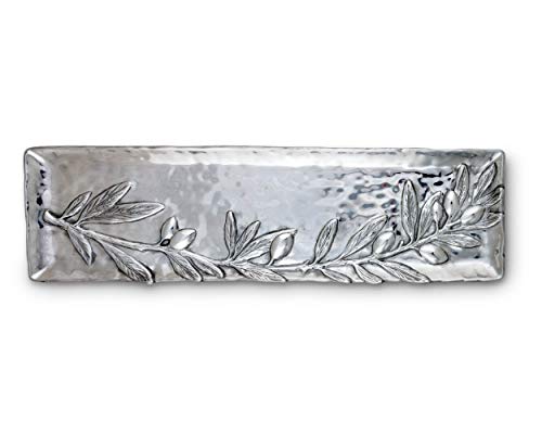 Arthur Court Olive Pattern Sand-Cast Aluminum Oblong Serving Tray / Platter 19 inch x 5.5 inch